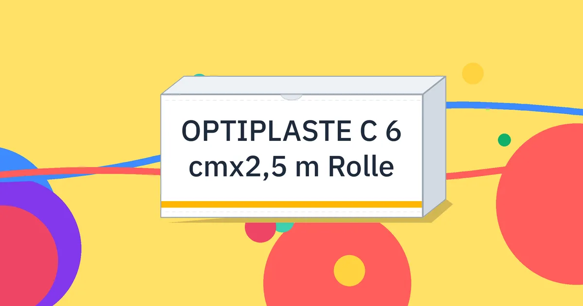 Symbolbild: Packung mit der Aufschrift OPTIPLASTE C 6 cmx2,5 m Rolle (PZN 03576290) – Verfügbarkeit und Bezug in Apotheken in Frankfurt am Main