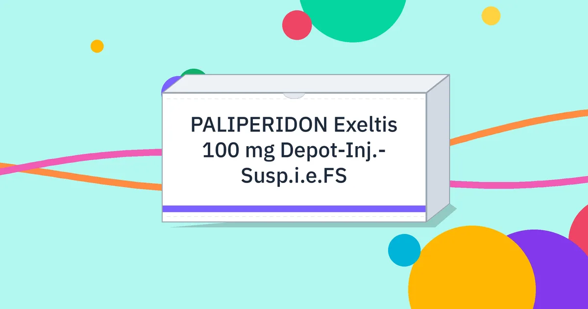 Symbolbild: Packung mit der Aufschrift PALIPERIDON Exeltis 100 mg Depot-Inj.-Susp.i.e.FS (PZN 19950046) – Verfügbarkeit und Bezug in Apotheken in Frankfurt am Main