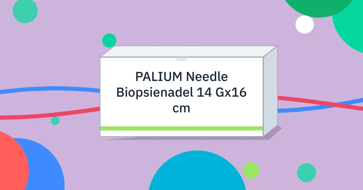 Symbolbild: Packung mit der Aufschrift PALIUM Needle Biopsienadel 14 Gx16 cm (PZN 16922753) – Verfügbarkeit und Bezug in Apotheken in Frankfurt am Main