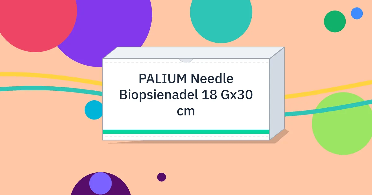 Symbolbild: Packung mit der Aufschrift PALIUM Needle Biopsienadel 18 Gx30 cm (PZN 16922919) – Verfügbarkeit und Bezug in Apotheken in Frankfurt am Main