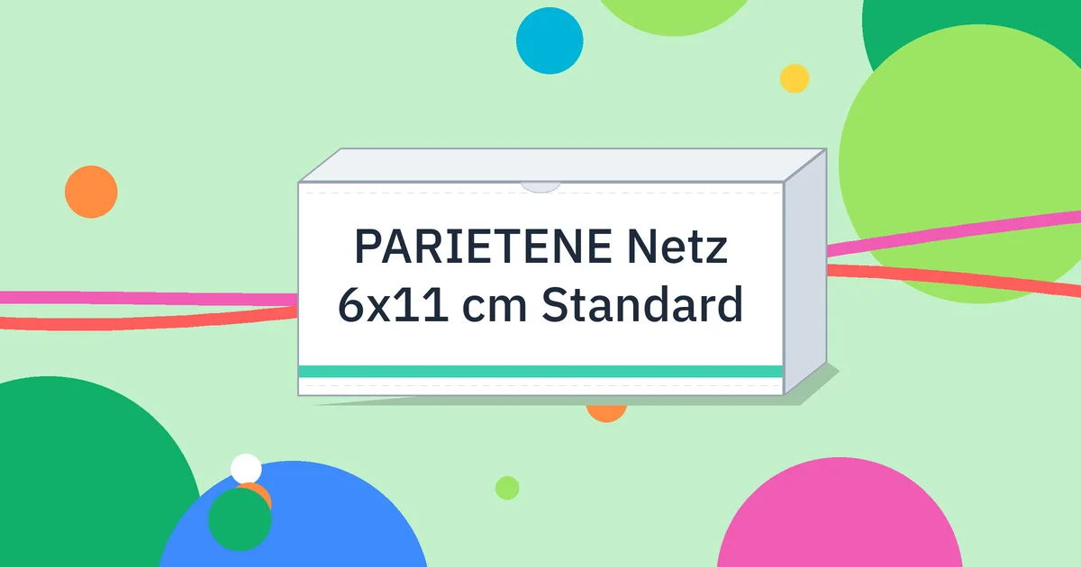 Symbolbild: Packung mit der Aufschrift PARIETENE Netz 6x11 cm Standard (PZN 18258621) – Verfügbarkeit und Bezug in Apotheken in Frankfurt am Main