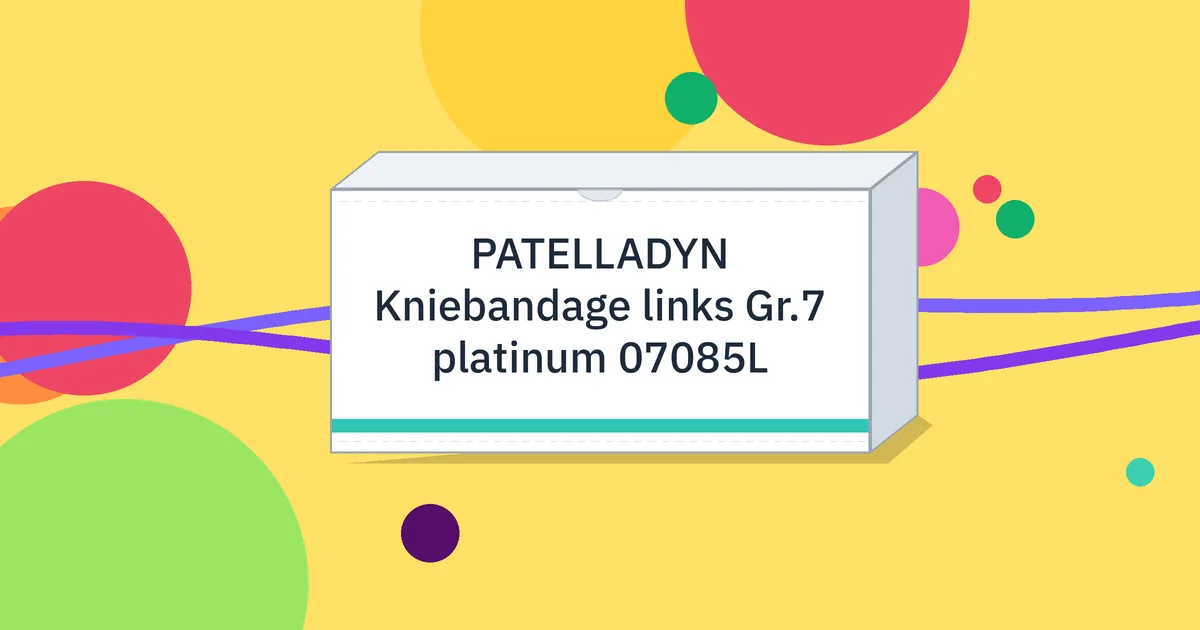Symbolbild: Packung mit der Aufschrift PATELLADYN Kniebandage links Gr.7 platinum 07085L (PZN 08438032) – Verfügbarkeit und Bezug in Apotheken in Frankfurt am Main