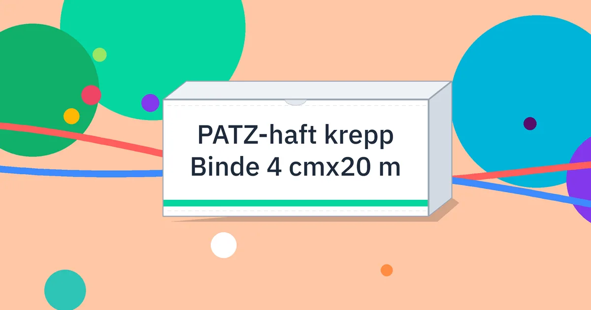 Symbolbild: Packung mit der Aufschrift PATZ-haft krepp Binde 4 cmx20 m (PZN 06814726) – Verfügbarkeit und Bezug in Apotheken in Frankfurt am Main