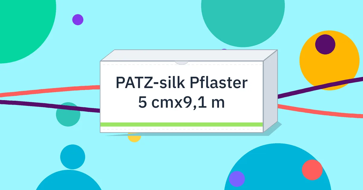 Symbolbild: Packung mit der Aufschrift PATZ-silk Pflaster 5 cmx9,1 m (PZN 06813684) – Verfügbarkeit und Bezug in Apotheken in Frankfurt am Main