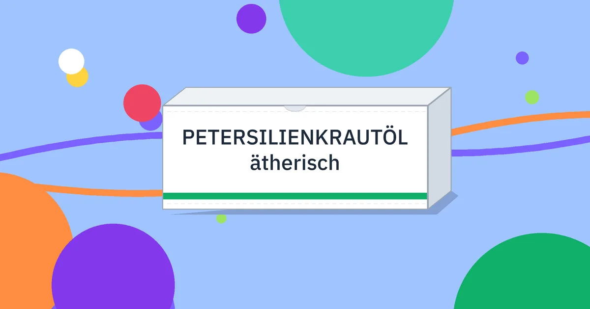 Symbolbild: Packung mit der Aufschrift PETERSILIENKRAUTÖL ätherisch (PZN 17157556) – Verfügbarkeit und Bezug in Apotheken in Frankfurt am Main