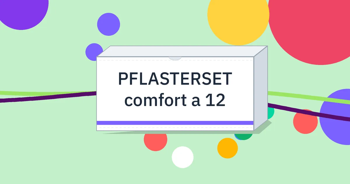Symbolbild: Packung mit der Aufschrift PFLASTERSET comfort a 12 (PZN 04217251) – Verfügbarkeit und Bezug in Apotheken in Frankfurt am Main