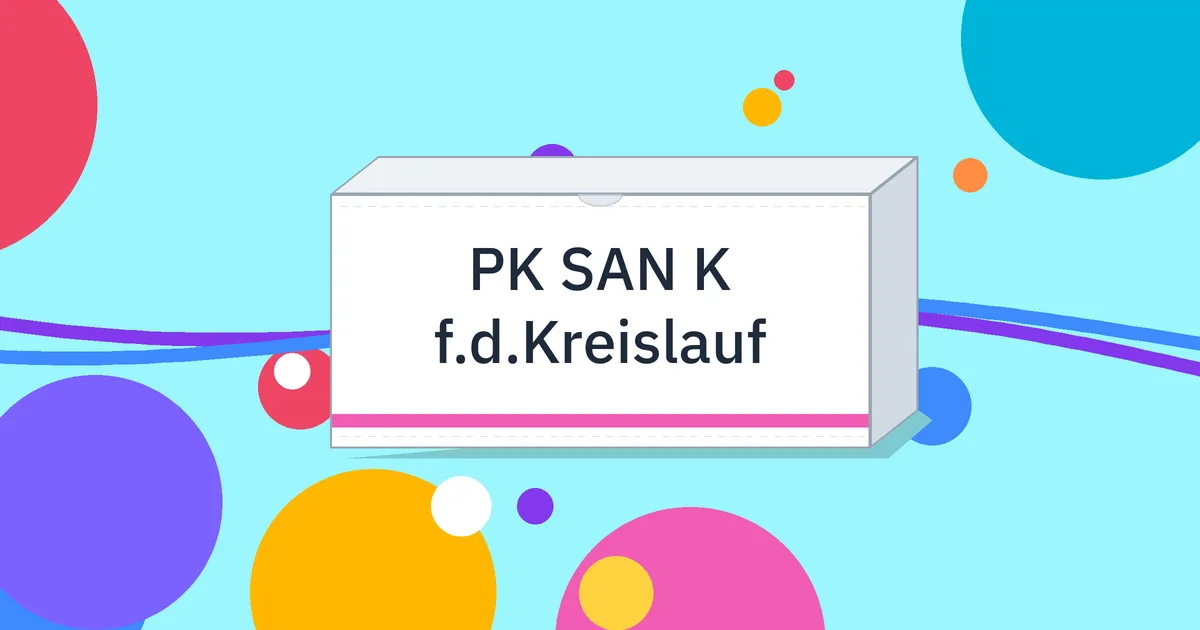 Symbolbild: Packung mit der Aufschrift PK SAN K f.d.Kreislauf (PZN 07502331) – Verfügbarkeit und Bezug in Apotheken in Frankfurt am Main