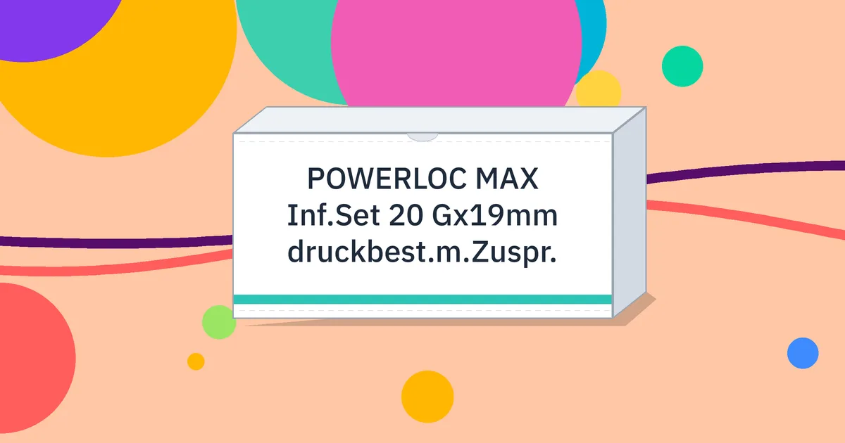 Symbolbild: Packung mit der Aufschrift POWERLOC MAX Inf.Set 20 Gx19mm druckbest.m.Zuspr. (PZN 19129191) – Verfügbarkeit und Bezug in Apotheken in Frankfurt am Main