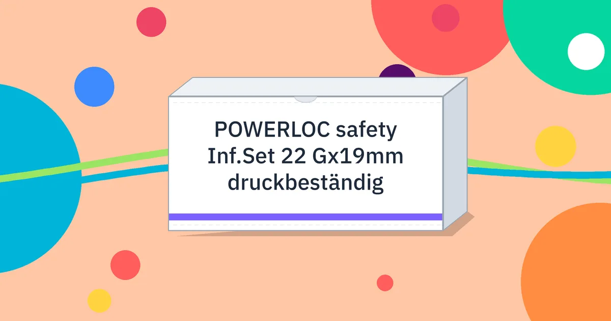 Symbolbild: Packung mit der Aufschrift POWERLOC safety Inf.Set 22 Gx19mm druckbeständig (PZN 18816802) – Verfügbarkeit und Bezug in Apotheken in Frankfurt am Main