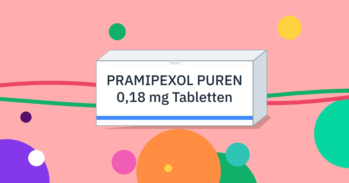 Symbolbild: Packung mit der Aufschrift PRAMIPEXOL PUREN 0,18 mg Tabletten (PZN 10945210) – Verfügbarkeit und Bezug in Apotheken in Frankfurt am Main