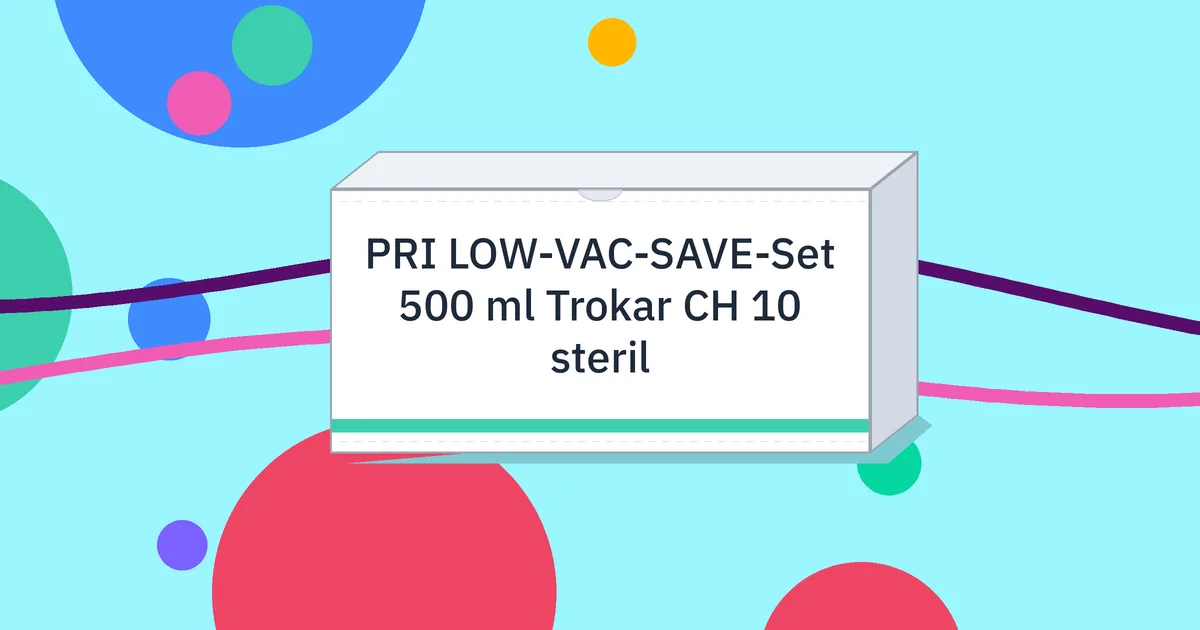 Symbolbild: Packung mit der Aufschrift PRI LOW-VAC-SAVE-Set 500 ml Trokar CH 10 steril (PZN 10343468) – Verfügbarkeit und Bezug in Apotheken in Frankfurt am Main