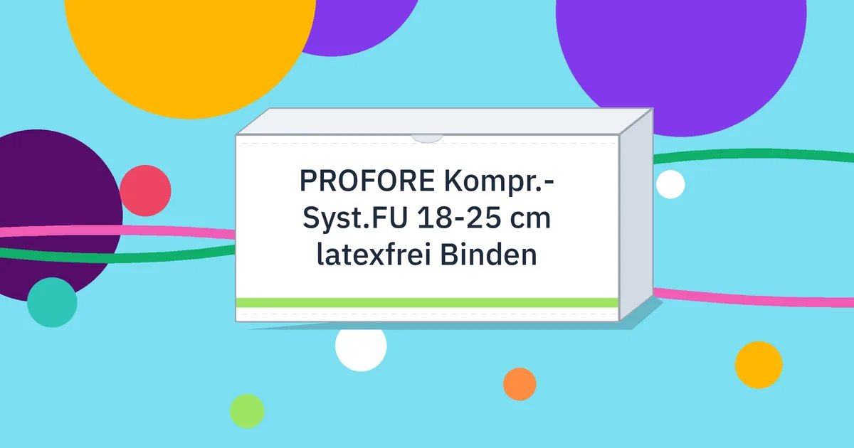 Symbolbild: Packung mit der Aufschrift PROFORE Kompr.-Syst.FU 18-25 cm latexfrei Binden (PZN 05526095) – Verfügbarkeit und Bezug in Apotheken in Frankfurt am Main