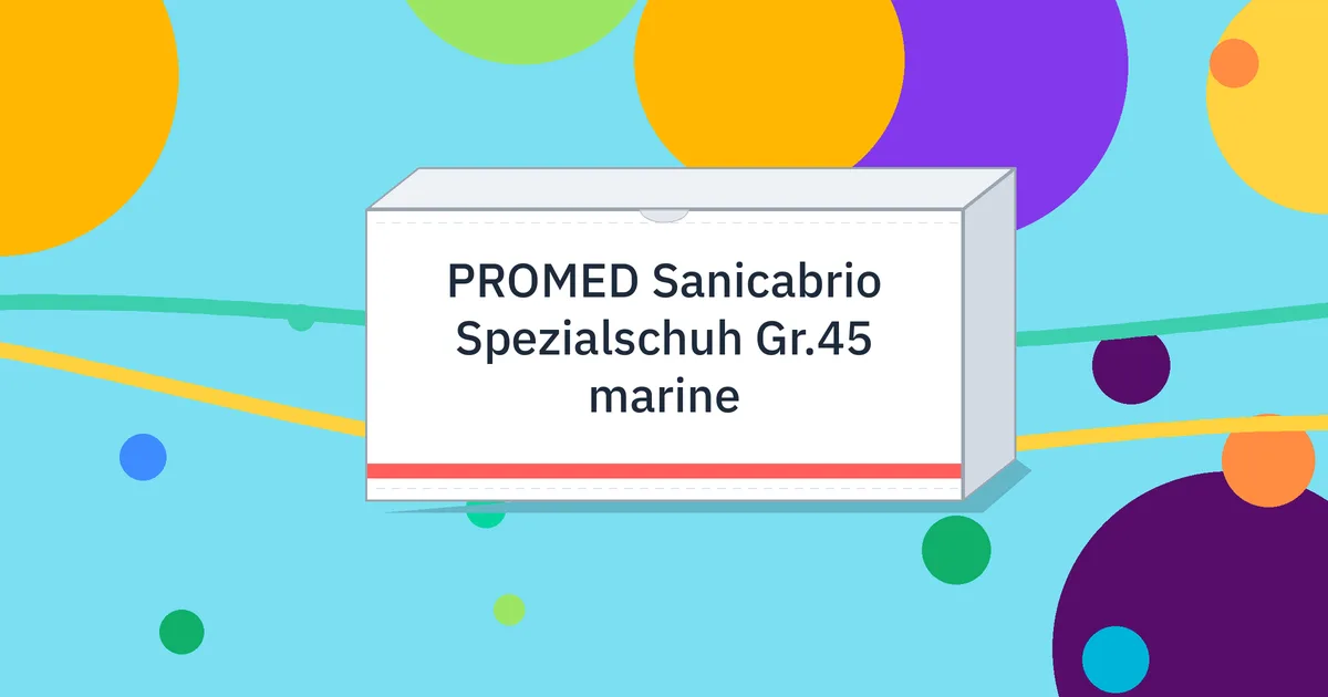 Symbolbild: Packung mit der Aufschrift PROMED Sanicabrio Spezialschuh Gr.45 marine (PZN 19274421) – Verfügbarkeit und Bezug in Apotheken in Frankfurt am Main