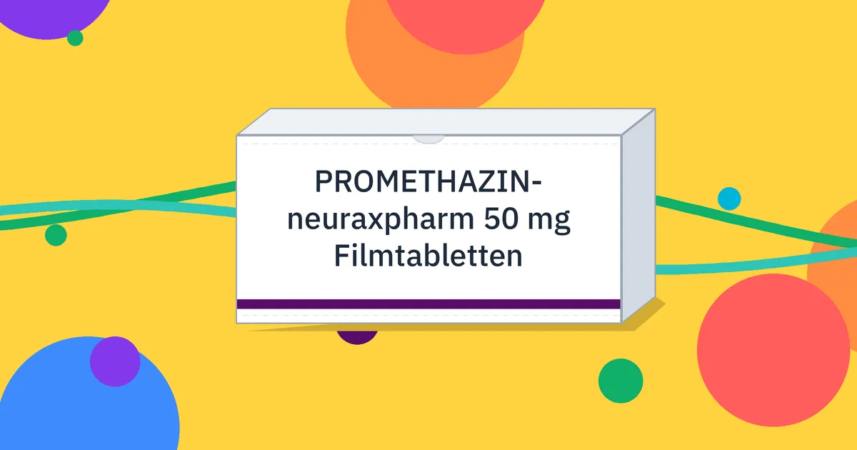 Symbolbild: Packung mit der Aufschrift PROMETHAZIN-neuraxpharm 50 mg Filmtabletten (PZN 00772085) – Verfügbarkeit und Bezug in Apotheken in Frankfurt am Main