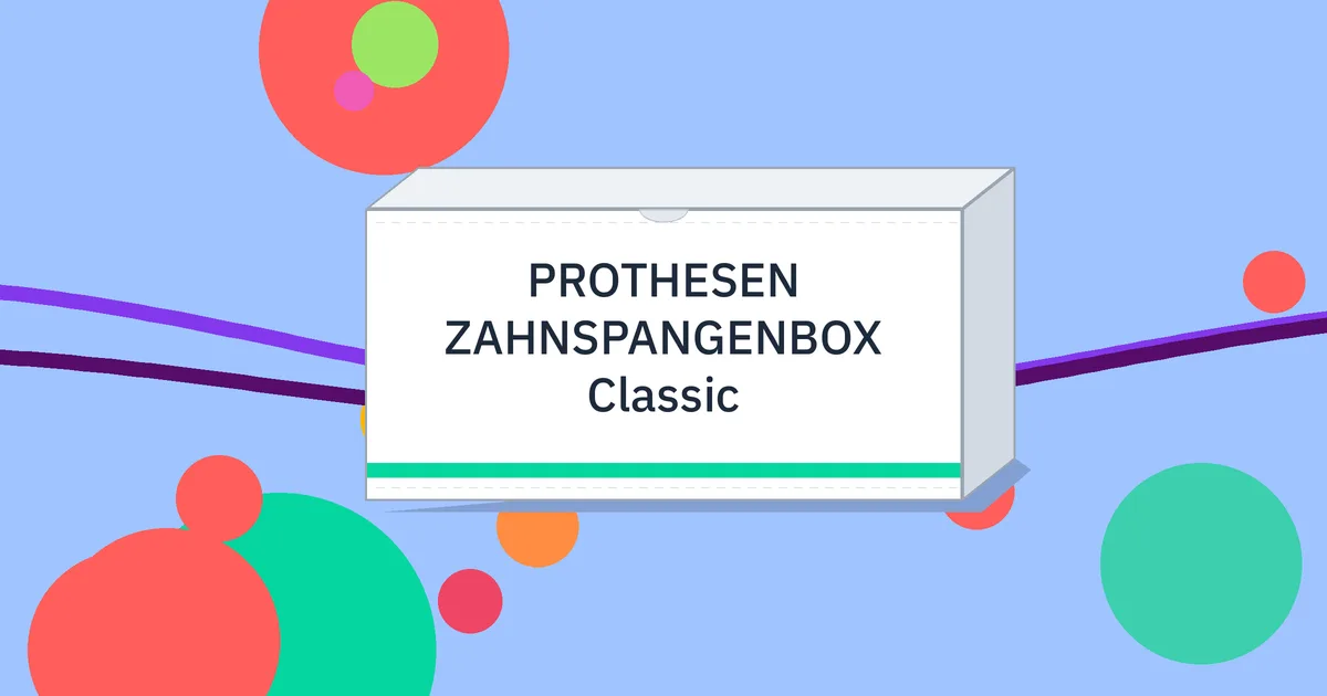 Symbolbild: Packung mit der Aufschrift PROTHESEN ZAHNSPANGENBOX Classic (PZN 03150639) – Verfügbarkeit und Bezug in Apotheken in Frankfurt am Main