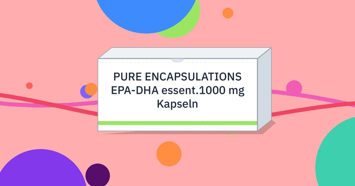 Symbolbild: Packung mit der Aufschrift PURE ENCAPSULATIONS EPA-DHA essent.1000 mg Kapseln (PZN 05134768) – Verfügbarkeit und Bezug in Apotheken in Frankfurt am Main