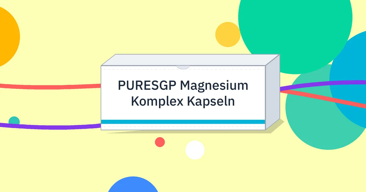 Symbolbild: Packung mit der Aufschrift PURESGP Magnesium Komplex Kapseln (PZN 19120215) – Verfügbarkeit und Bezug in Apotheken in Frankfurt am Main