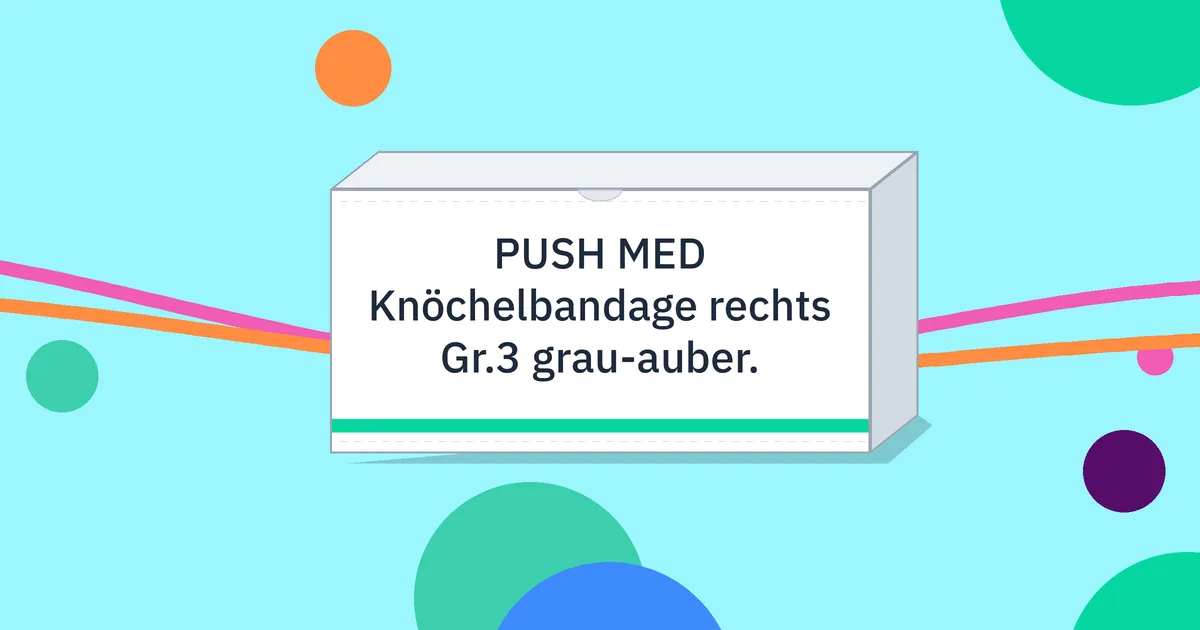 Symbolbild: Packung mit der Aufschrift PUSH MED Knöchelbandage rechts Gr.3 grau-auber. (PZN 04856726) – Verfügbarkeit und Bezug in Apotheken in Frankfurt am Main