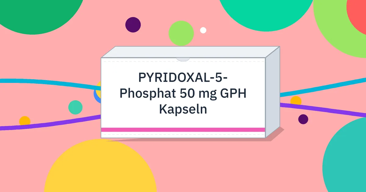 Symbolbild: Packung mit der Aufschrift PYRIDOXAL-5-Phosphat 50 mg GPH Kapseln (PZN 20091246) – Verfügbarkeit und Bezug in Apotheken in Frankfurt am Main