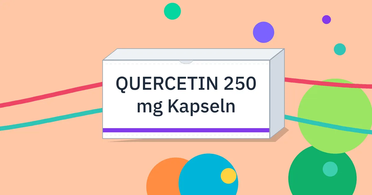 Symbolbild: Packung mit der Aufschrift QUERCETIN 250 mg Kapseln (PZN 17426708) – Verfügbarkeit und Bezug in Apotheken in Frankfurt am Main