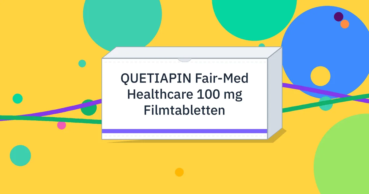 Symbolbild: Packung mit der Aufschrift QUETIAPIN Fair-Med Healthcare 100 mg Filmtabletten (PZN 14167809) – Verfügbarkeit und Bezug in Apotheken in Frankfurt am Main
