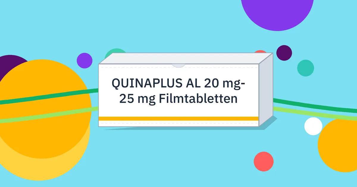 Symbolbild: Packung mit der Aufschrift QUINAPLUS AL 20 mg-25 mg Filmtabletten (PZN 00790108) – Verfügbarkeit und Bezug in Apotheken in Frankfurt am Main