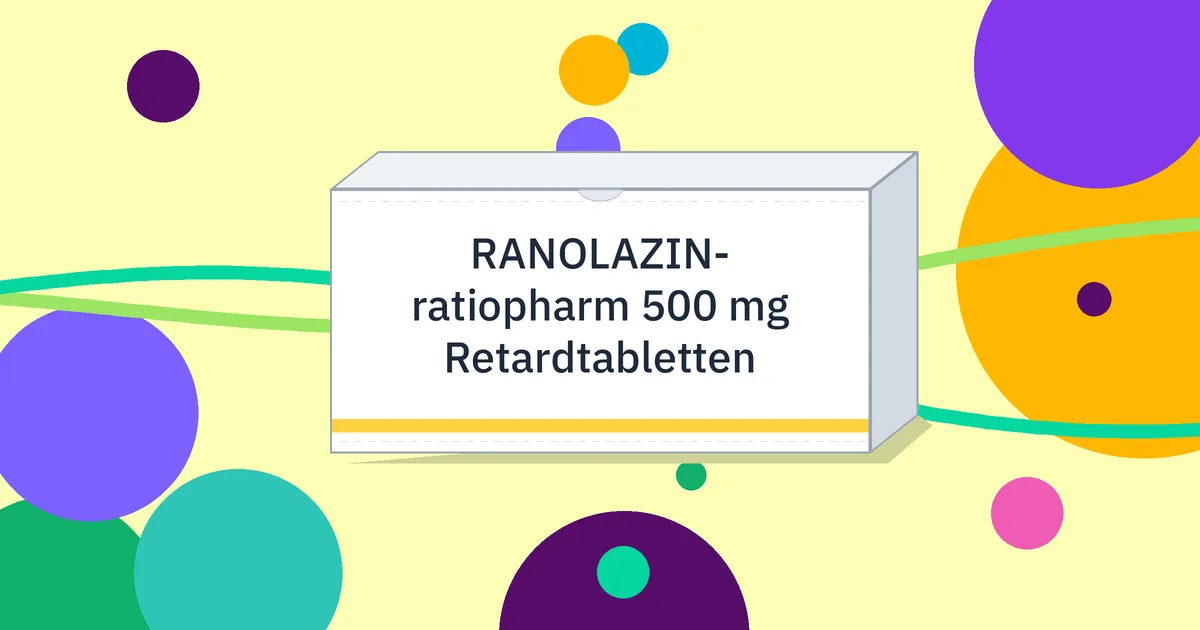 Symbolbild: Packung mit der Aufschrift RANOLAZIN-ratiopharm 500 mg Retardtabletten (PZN 19114456) – Verfügbarkeit und Bezug in Apotheken in Frankfurt am Main