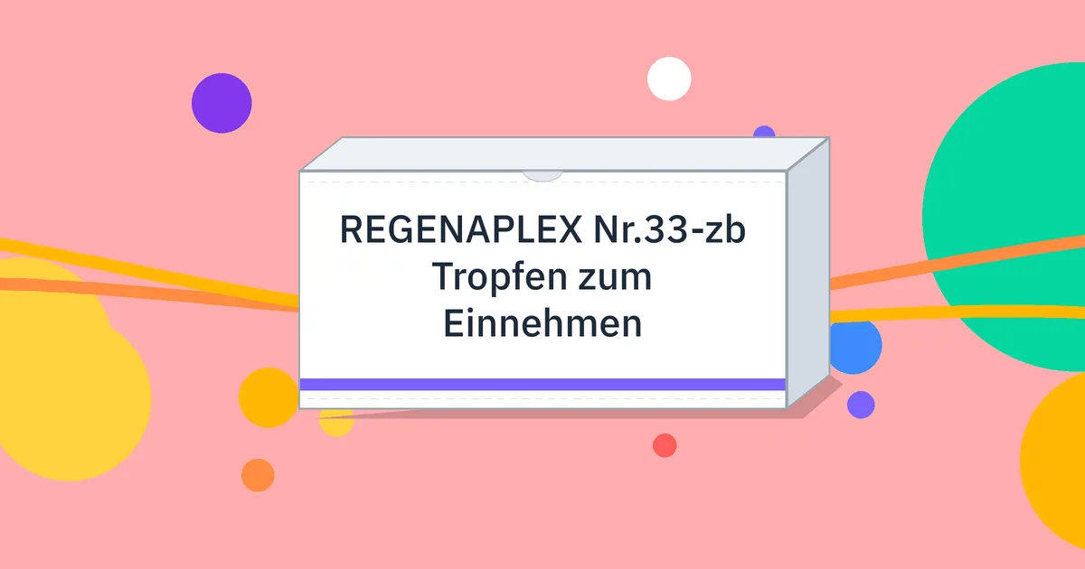 Symbolbild: Packung mit der Aufschrift REGENAPLEX Nr.33-zb Tropfen zum Einnehmen (PZN 06981370) – Verfügbarkeit und Bezug in Apotheken in Frankfurt am Main