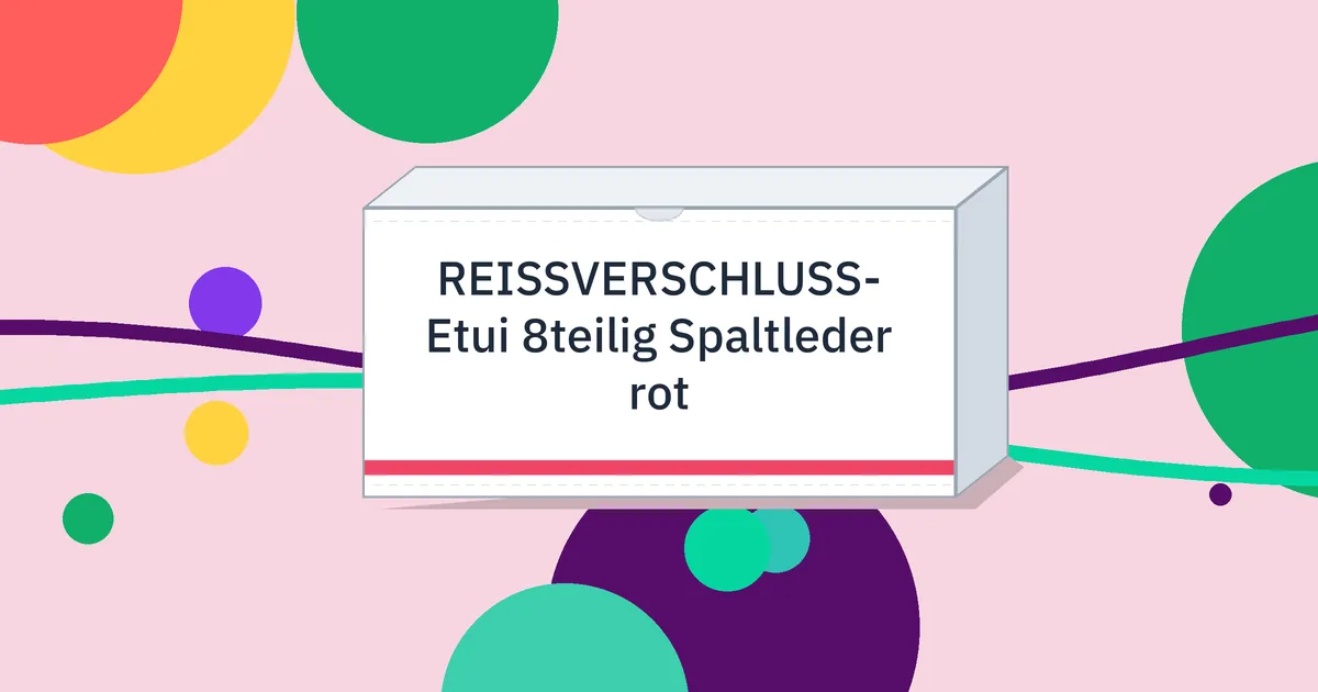 Symbolbild: Packung mit der Aufschrift REISSVERSCHLUSS-Etui 8teilig Spaltleder rot (PZN 17288985) – Verfügbarkeit und Bezug in Apotheken in Frankfurt am Main