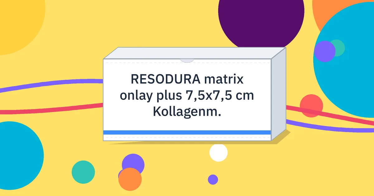 Symbolbild: Packung mit der Aufschrift RESODURA matrix onlay plus 7,5x7,5 cm Kollagenm. (PZN 14304123) – Verfügbarkeit und Bezug in Apotheken in Frankfurt am Main