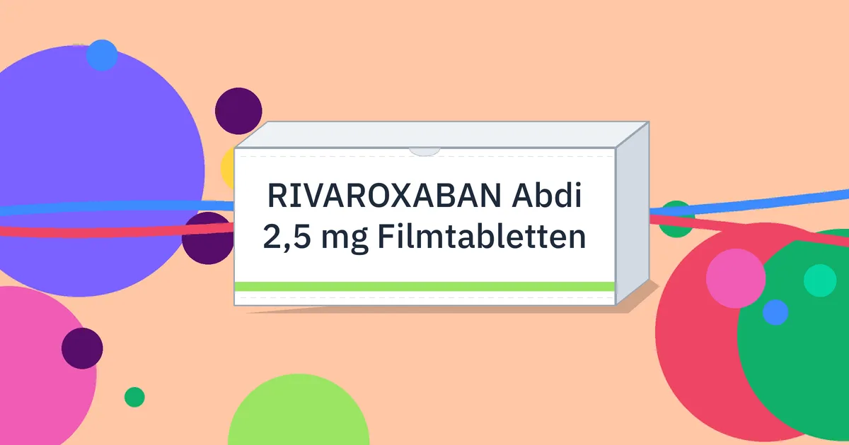 Symbolbild: Packung mit der Aufschrift RIVAROXABAN Abdi 2,5 mg Filmtabletten (PZN 18820040) – Verfügbarkeit und Bezug in Apotheken in Frankfurt am Main
