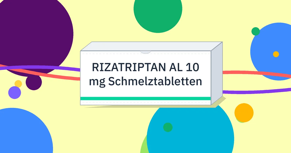 Symbolbild: Packung mit der Aufschrift RIZATRIPTAN AL 10 mg Schmelztabletten (PZN 01495854) – Verfügbarkeit und Bezug in Apotheken in Frankfurt am Main