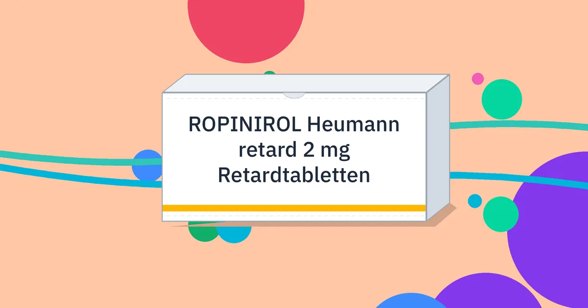 Symbolbild: Packung mit der Aufschrift ROPINIROL Heumann retard 2 mg Retardtabletten (PZN 10065130) – Verfügbarkeit und Bezug in Apotheken in Frankfurt am Main