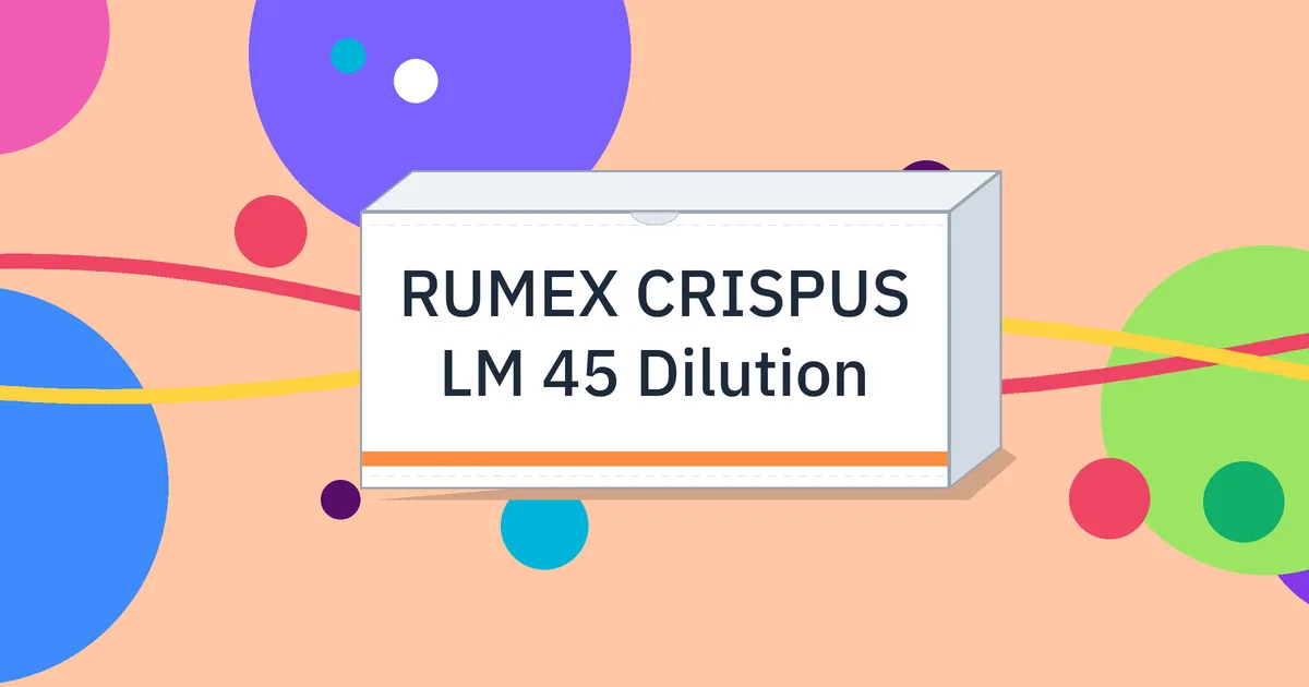 Symbolbild: Packung mit der Aufschrift RUMEX CRISPUS LM 45 Dilution (PZN 13173015) – Verfügbarkeit und Bezug in Apotheken in Frankfurt am Main