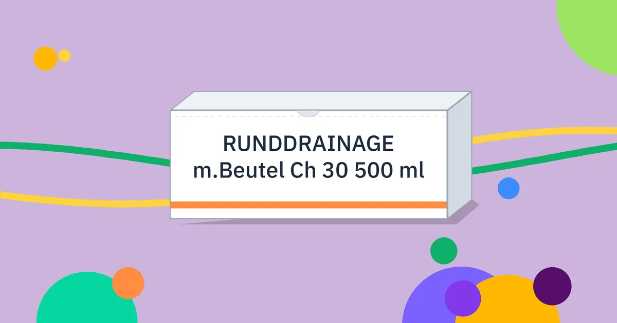 Symbolbild: Packung mit der Aufschrift RUNDDRAINAGE m.Beutel Ch 30 500 ml (PZN 10327280) – Verfügbarkeit und Bezug in Apotheken in Frankfurt am Main