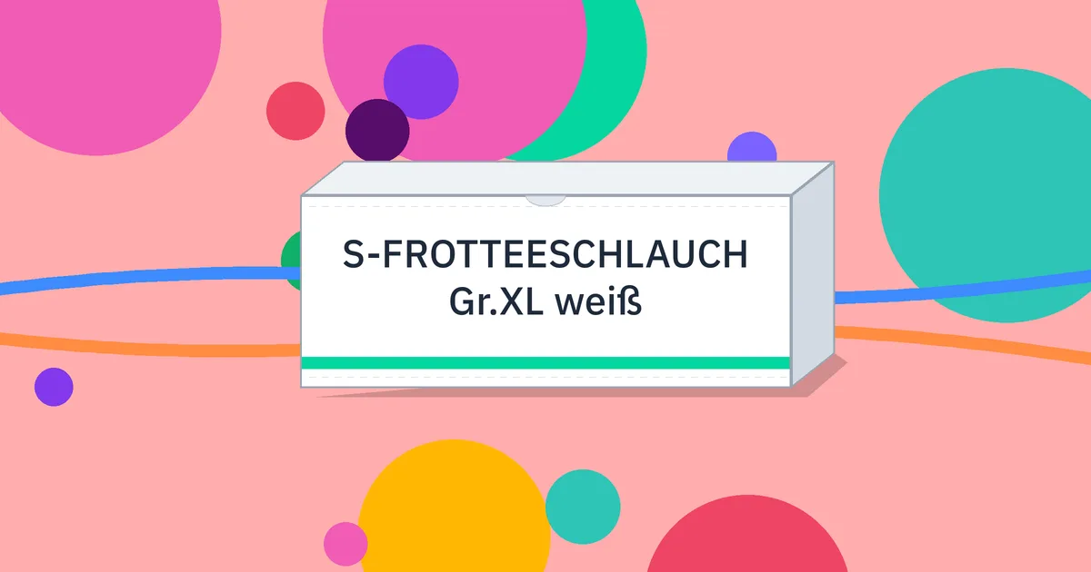 Symbolbild: Packung mit der Aufschrift S-FROTTEESCHLAUCH Gr.XL weiß (PZN 18172368) – Verfügbarkeit und Bezug in Apotheken in Frankfurt am Main