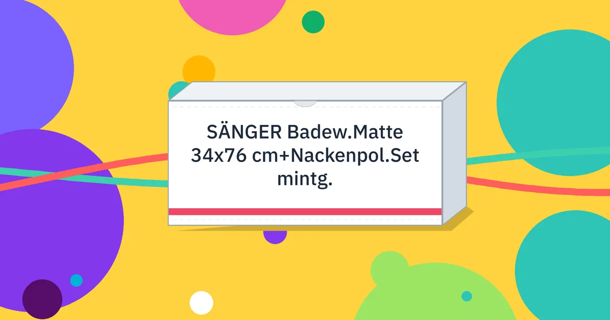 Symbolbild: Packung mit der Aufschrift SÄNGER Badew.Matte 34x76 cm+Nackenpol.Set mintg. (PZN 04115622) – Verfügbarkeit und Bezug in Apotheken in Frankfurt am Main
