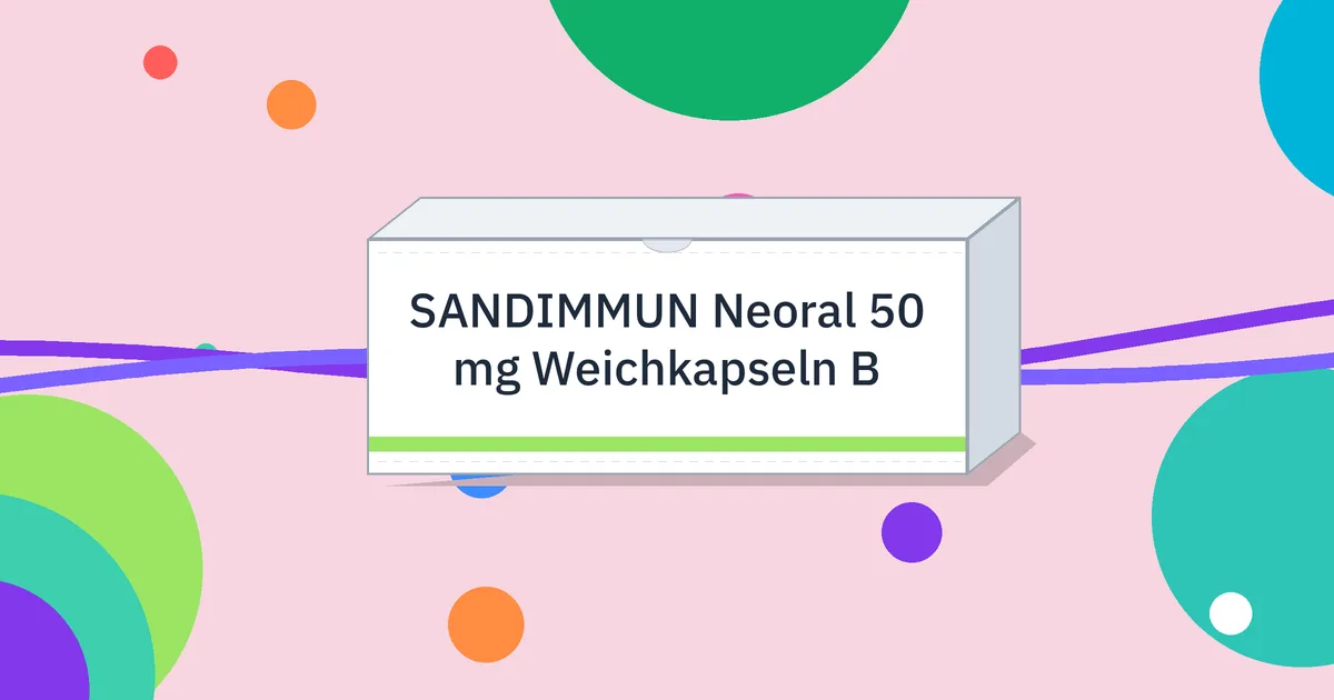 Symbolbild: Packung mit der Aufschrift SANDIMMUN Neoral 50 mg Weichkapseln B (PZN 00165422) – Verfügbarkeit und Bezug in Apotheken in Frankfurt am Main