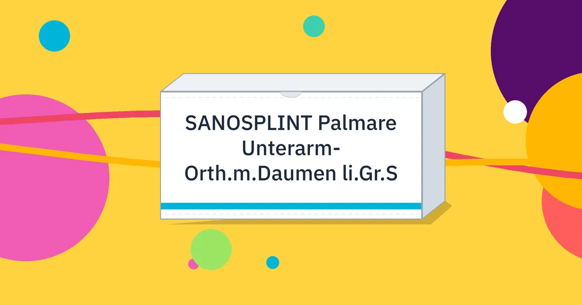Symbolbild: Packung mit der Aufschrift SANOSPLINT Palmare Unterarm-Orth.m.Daumen li.Gr.S (PZN 11281479) – Verfügbarkeit und Bezug in Apotheken in Frankfurt am Main