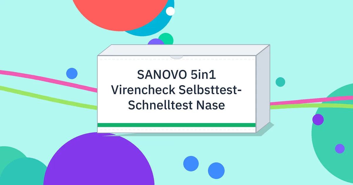 Symbolbild: Packung mit der Aufschrift SANOVO 5in1 Virencheck Selbsttest-Schnelltest Nase (PZN 20099101) – Verfügbarkeit und Bezug in Apotheken in Frankfurt am Main