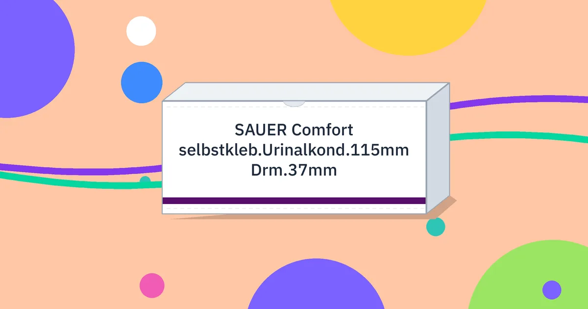 Symbolbild: Packung mit der Aufschrift SAUER Comfort selbstkleb.Urinalkond.115mm Drm.37mm (PZN 00464395) – Verfügbarkeit und Bezug in Apotheken in Frankfurt am Main