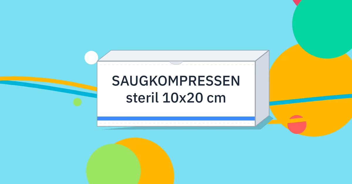 Symbolbild: Packung mit der Aufschrift SAUGKOMPRESSEN steril 10x20 cm (PZN 02072877) – Verfügbarkeit und Bezug in Apotheken in Frankfurt am Main