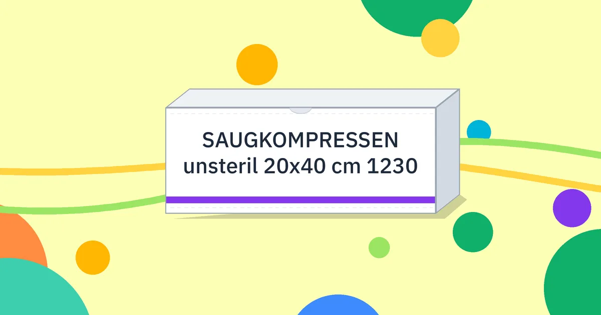 Symbolbild: Packung mit der Aufschrift SAUGKOMPRESSEN unsteril 20x40 cm 1230 (PZN 16623246) – Verfügbarkeit und Bezug in Apotheken in Frankfurt am Main