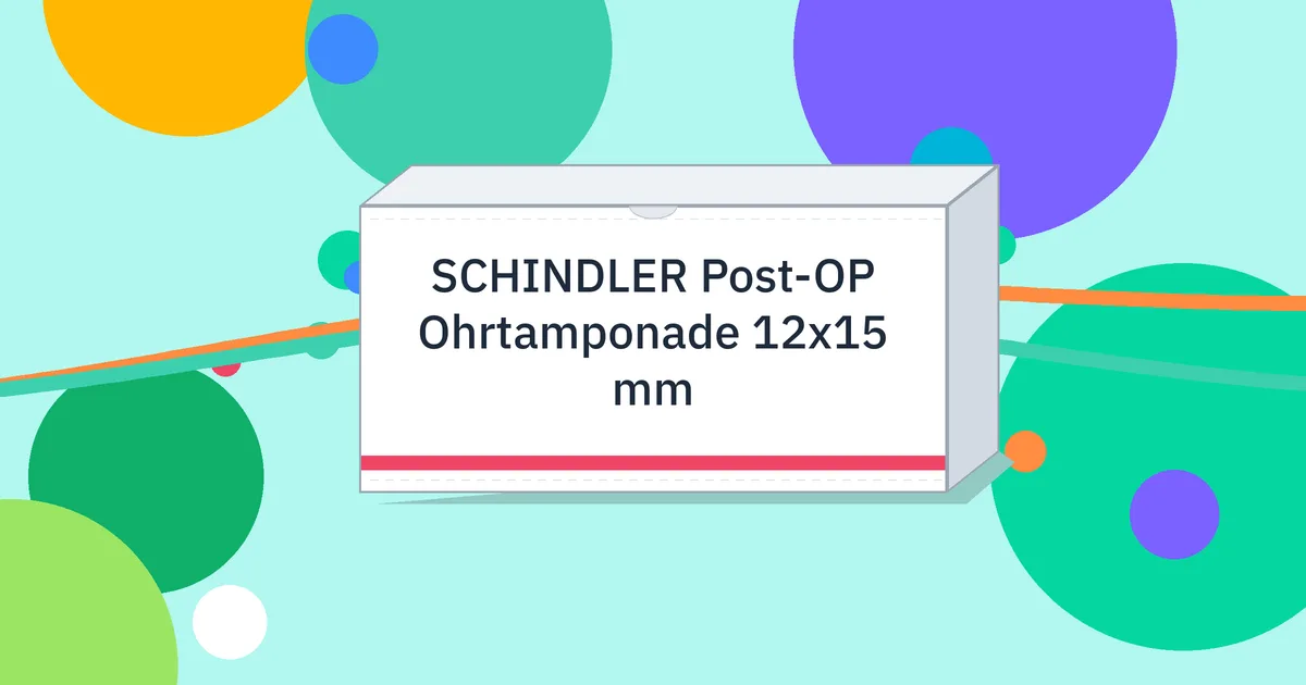 Symbolbild: Packung mit der Aufschrift SCHINDLER Post-OP Ohrtamponade 12x15 mm (PZN 06592042) – Verfügbarkeit und Bezug in Apotheken in Frankfurt am Main