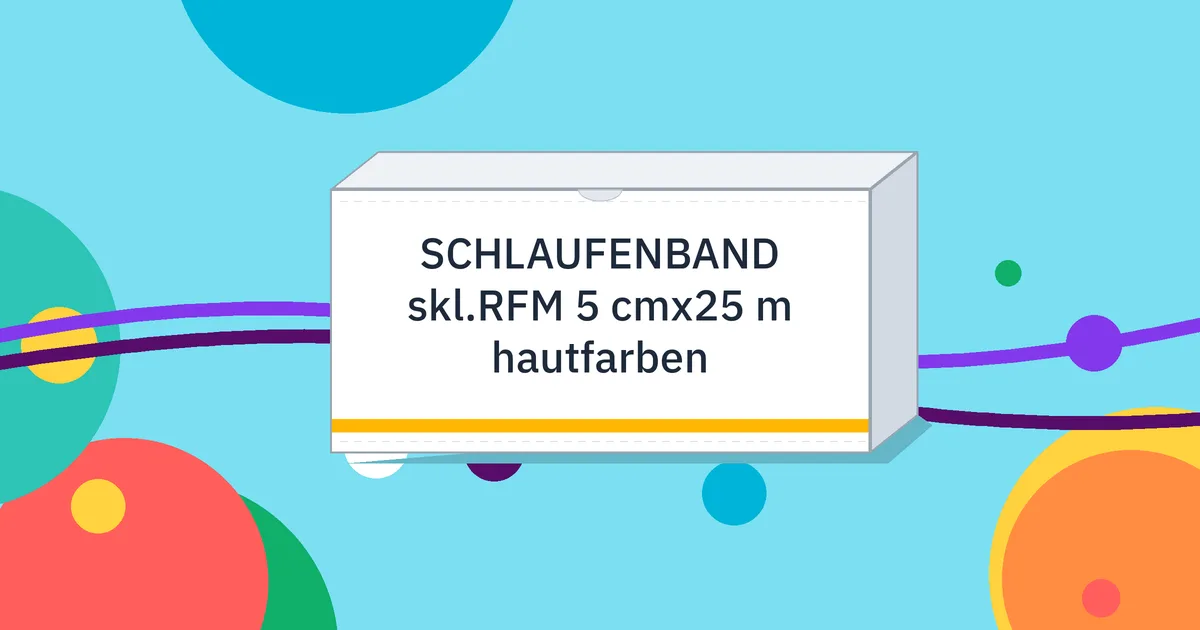 Symbolbild: Packung mit der Aufschrift SCHLAUFENBAND skl.RFM 5 cmx25 m hautfarben (PZN 06490293) – Verfügbarkeit und Bezug in Apotheken in Frankfurt am Main
