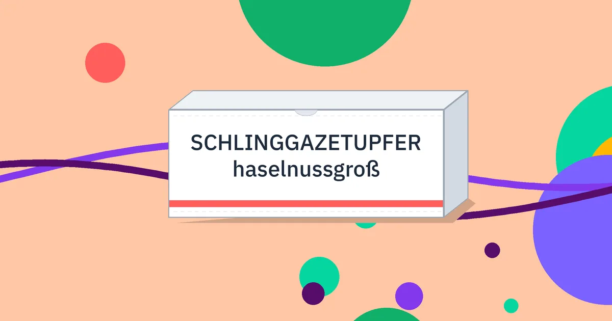 Symbolbild: Packung mit der Aufschrift SCHLINGGAZETUPFER haselnussgroß (PZN 03391113) – Verfügbarkeit und Bezug in Apotheken in Frankfurt am Main