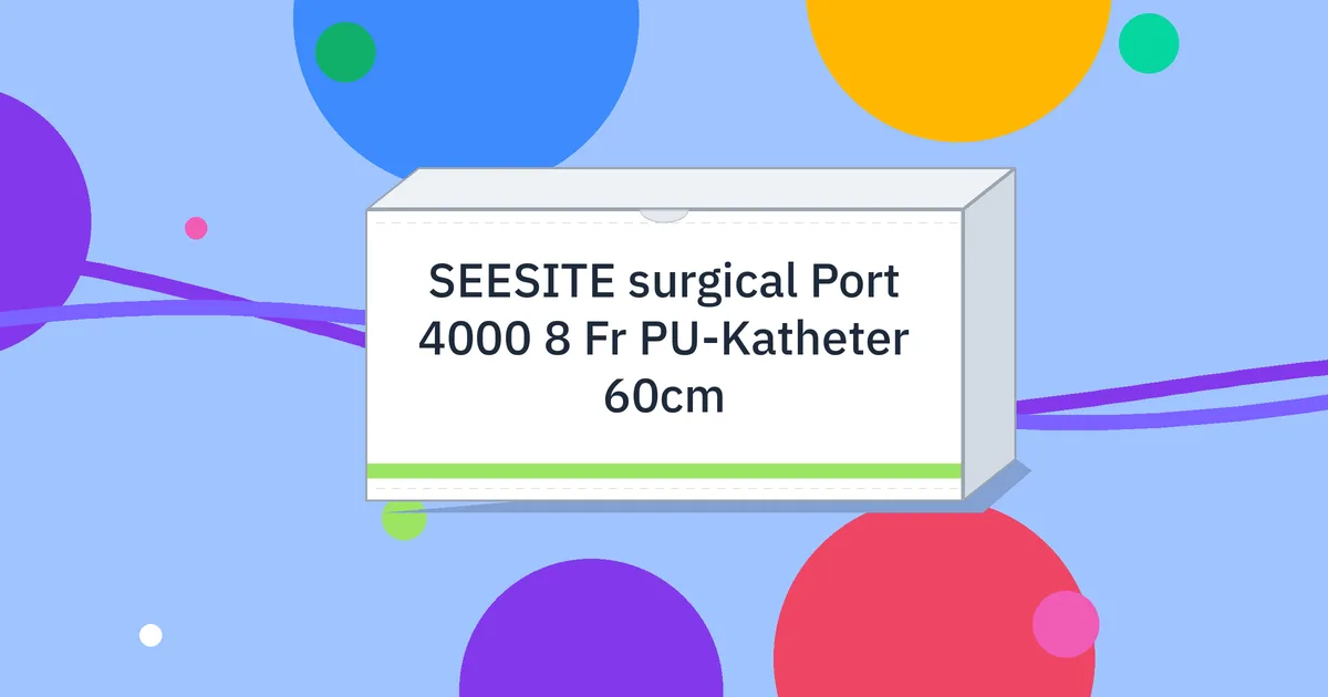Symbolbild: Packung mit der Aufschrift SEESITE surgical Port 4000 8 Fr PU-Katheter 60cm (PZN 18494089) – Verfügbarkeit und Bezug in Apotheken in Frankfurt am Main