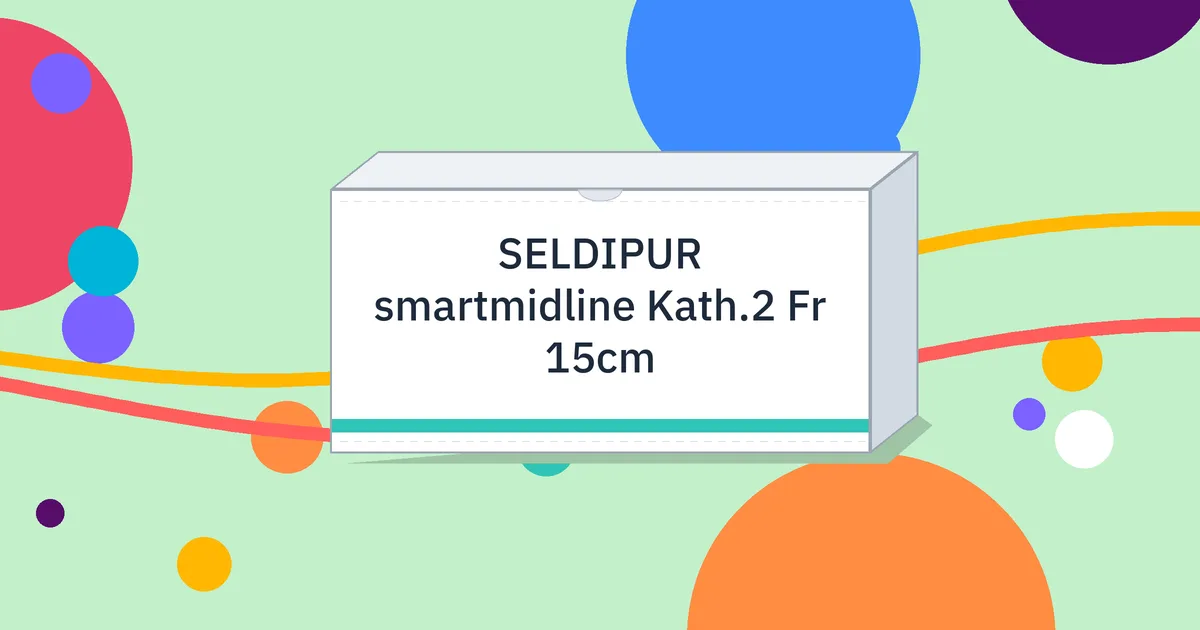 Symbolbild: Packung mit der Aufschrift SELDIPUR smartmidline Kath.2 Fr 15cm (PZN 15263113) – Verfügbarkeit und Bezug in Apotheken in Frankfurt am Main