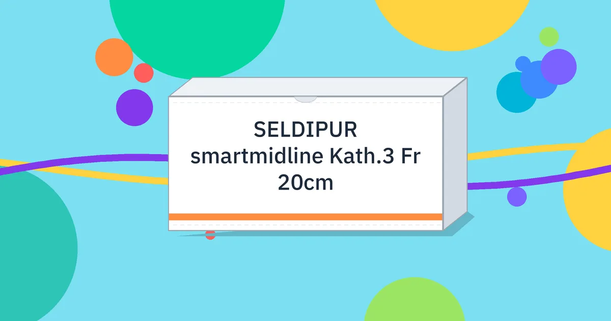 Symbolbild: Packung mit der Aufschrift SELDIPUR smartmidline Kath.3 Fr 20cm (PZN 15263225) – Verfügbarkeit und Bezug in Apotheken in Frankfurt am Main