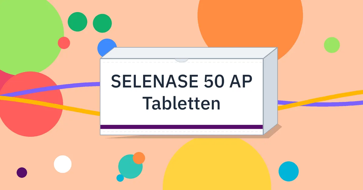 Symbolbild: Packung mit der Aufschrift SELENASE 50 AP Tabletten (PZN 04445609) – Verfügbarkeit und Bezug in Apotheken in Frankfurt am Main